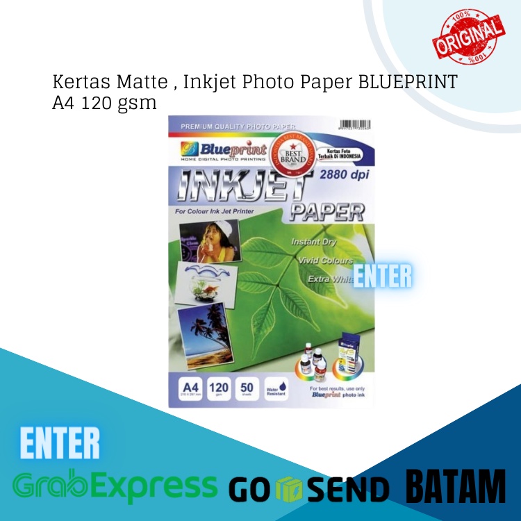 Jual Kertas Matte Inkjet Photo Paper BLUEPRINT A4 120 gsm 50 Sheet Daun ...