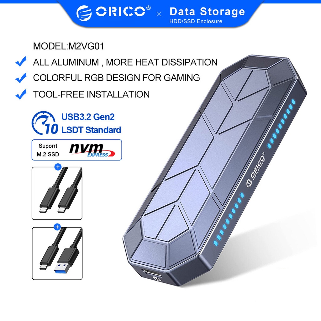Jual ORICO M2VG01-C3 RGB Casing M.2 NVMe SSD M2 Enclosure USB-C Gen2 10Gbps | Shopee Indonesia