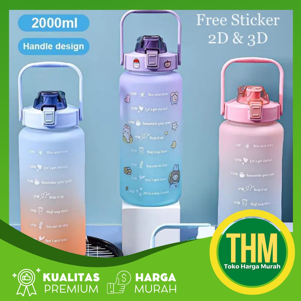 Jual Botol Minum 2 Liter 2000ML Botol Korea VIRAL Free stiker 2D & 3D ...
