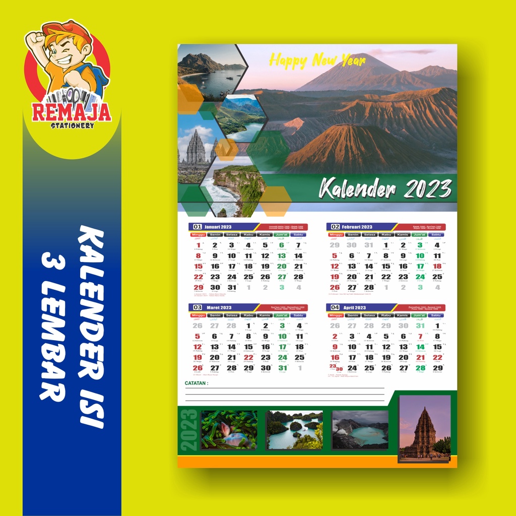 Jual Cetak Kalender Custom Full Color Ukuran 32x48 1 Lembar isi 4 Bulan ...