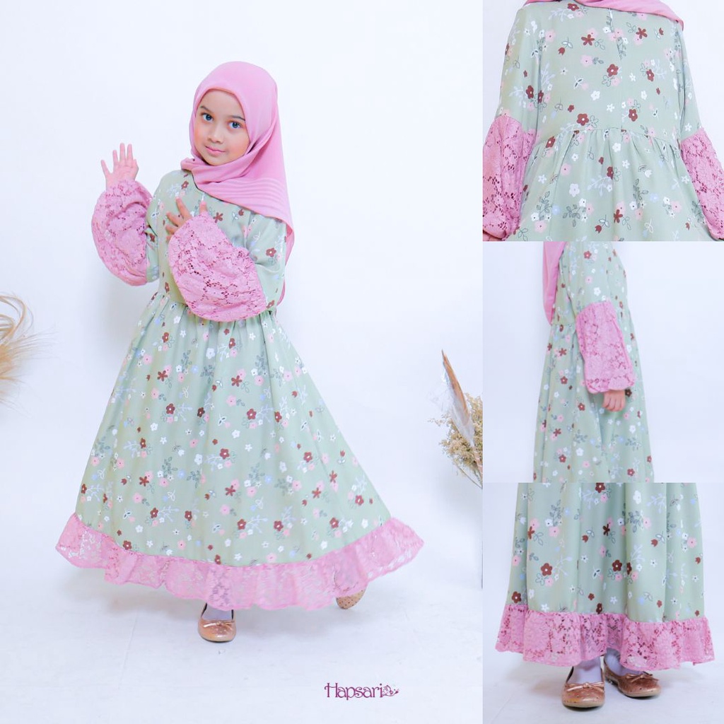 Jual Hapsari - Rahima Dress Kids Korean Sage Green | Gamis Bunga ...