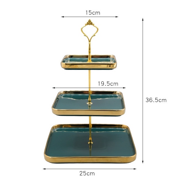 Jual ASHOME Piring Kue Tingkat Keramik Bentuk Kotak List Emas / Square List Gold Elegant / Wadah ...