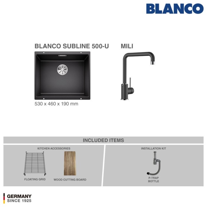 Jual SINK BLANCO SUBLINE 500-U SILGRANIT + MILI ANTHRACITE (PAKET ...