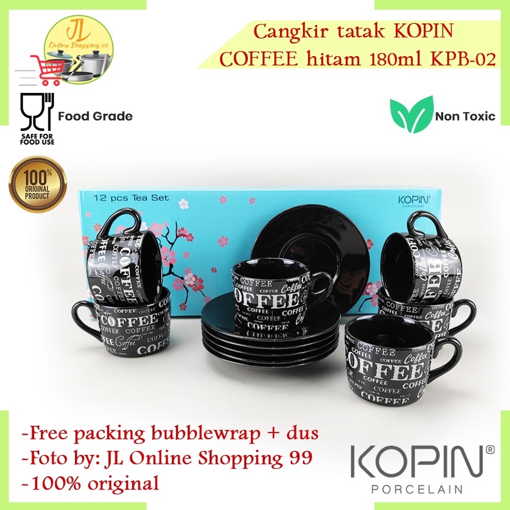 Jual Cangkir set 6 pasang Motif Full Print Coffee Hitam 180ml Cappucino ...