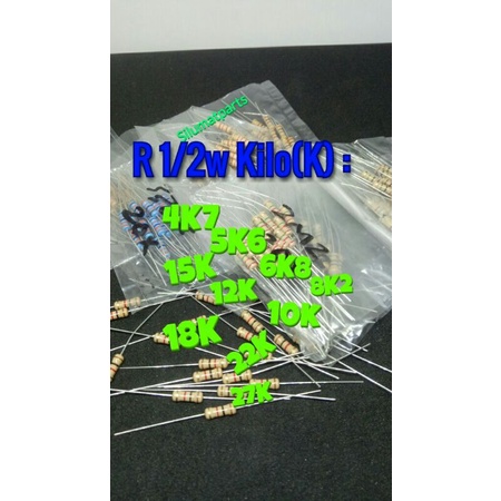 Jual Resistor 1/2Watt (0.5watt) 4K7 5K6 6K8 8K2 10K 12K 15K 18K 22K 27K | Shopee Indonesia