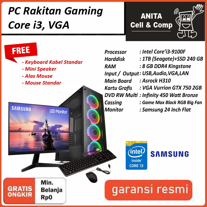 Jual Paket PC Rakitan Gaming Core i3 VGA HDD 1TB + SSD 240GB RAM 8GB ...
