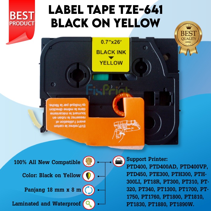 Jual Brothr Label Tape TZE-641 18MM Black On Yellow TZE 641 TZE641 ...