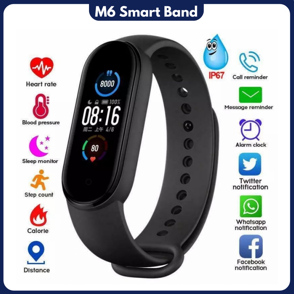 Jual Smart Watch M6 Smartwatch M6 Smart Band M6 SPORT Fitness Band Smart Fitness Watch | Shopee ...