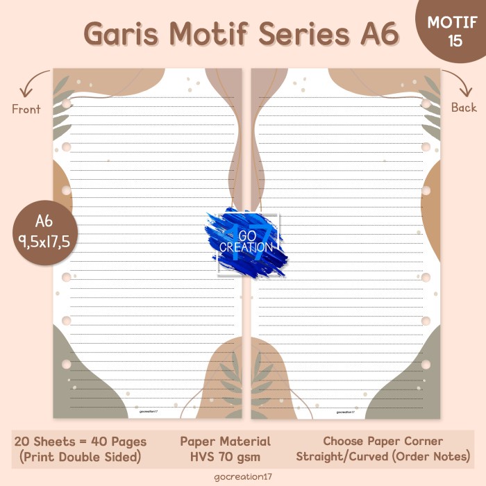 Jual KERTAS ISI BINDER GARIS MOTIF SERIES 02 A6 (6 RING) | Shopee Indonesia