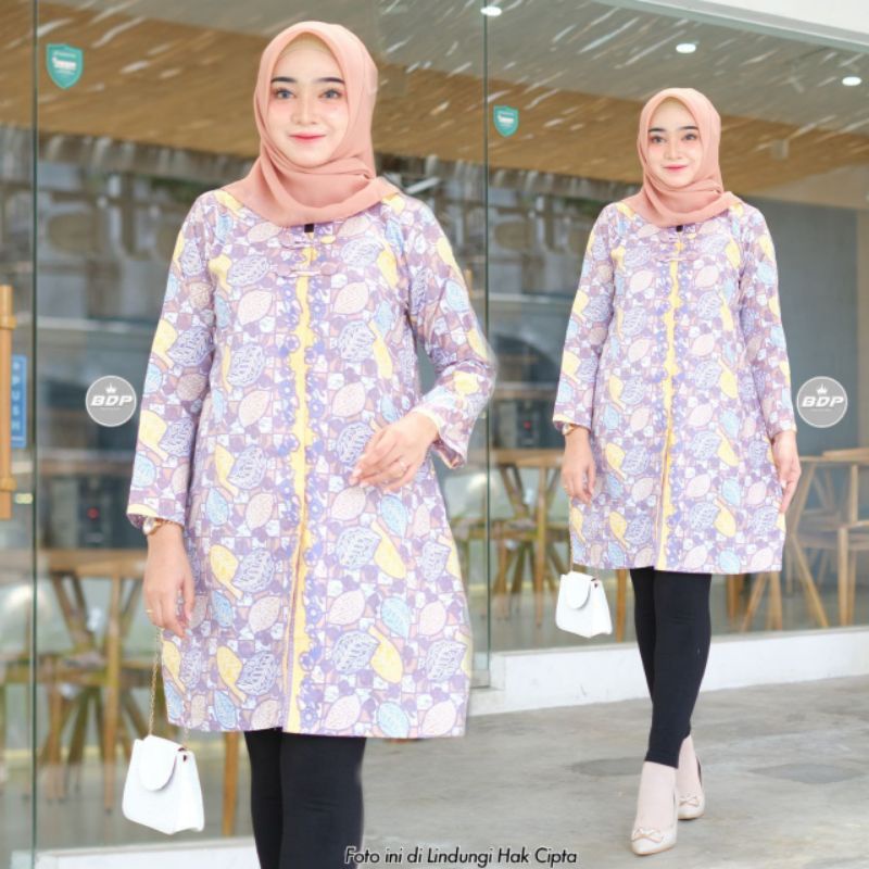 Jual DRESS BATIK TUNIK CHIO SOFT BATIK KERJA KANTOR MODERN STYLISH ungu ...