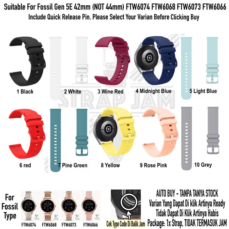 Jual PWK Tali Jam Tangan Fossil Gen 5E 42mm - Strap 18mm Silikon Polos ...