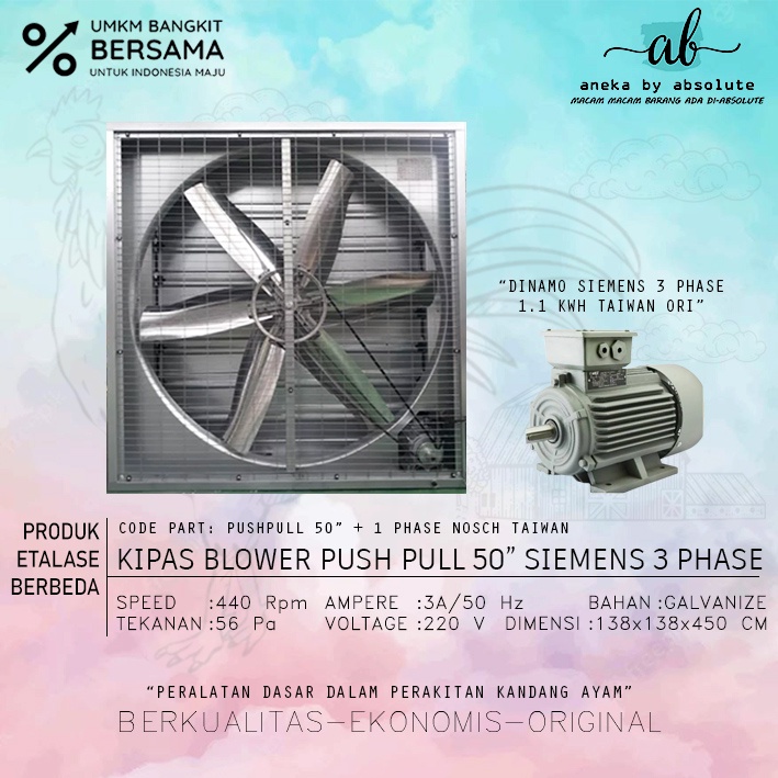 Jual BLOWER PUSH PULL FAN 50" EXHAUST DINAMO SIEMENS 3 PHASE KANDANG AYAM | Shopee Indonesia