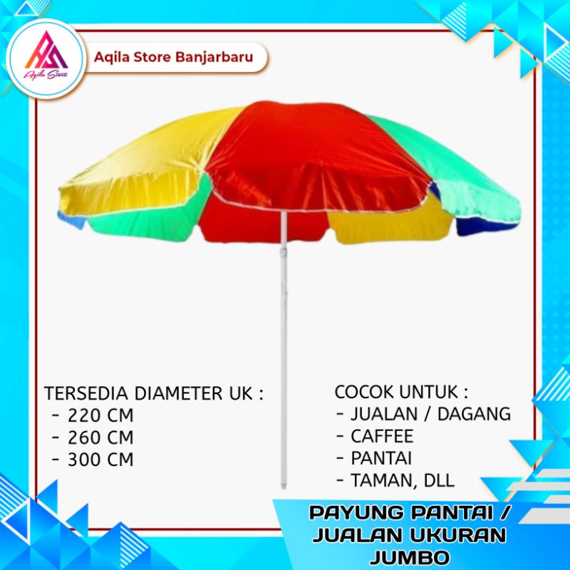 Jual Payung Jumbo Untuk Jualan Ukuran 300 Cm / Payung Pantai Warna Pelangi Uk 220 Cm, 260 Cm ...