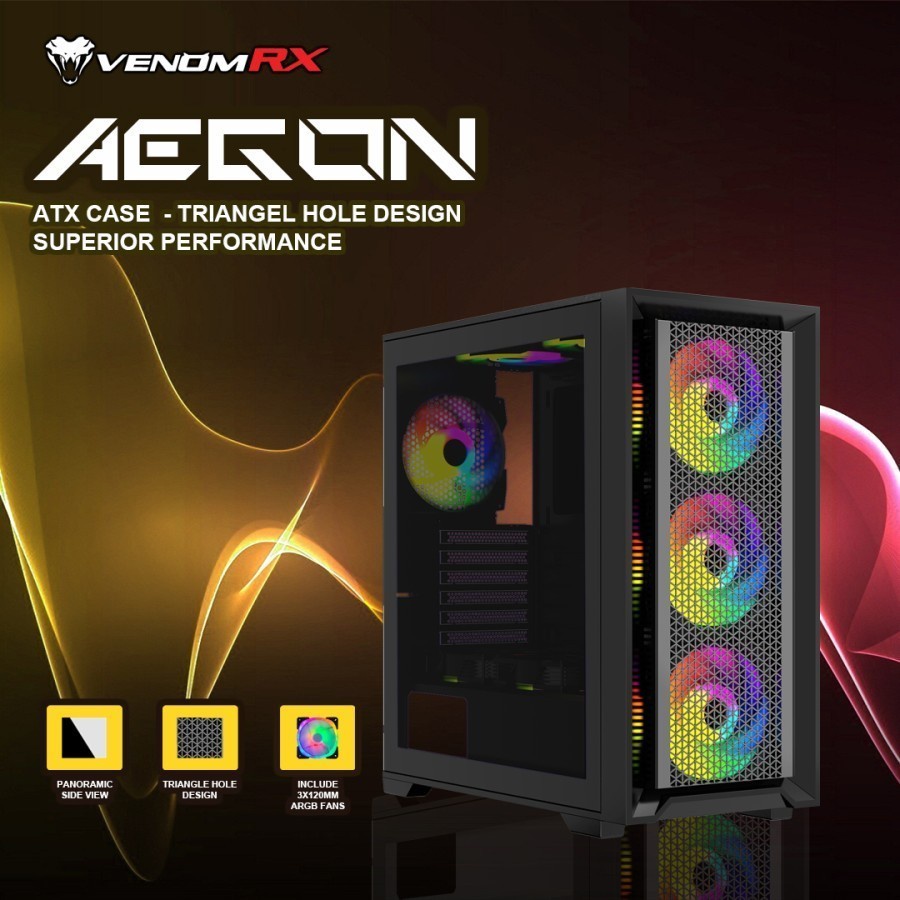 Jual VENOMRX AEGON INCLUDE 4 FAN ARGB - mATX, ATX GAMING CASE | Shopee ...