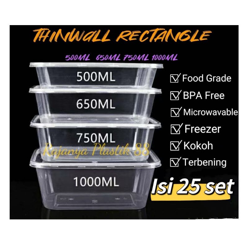 Jual Thinwall Rectangle 200ml 250ml 300ml 500ml 650ml 750ml 1000ml