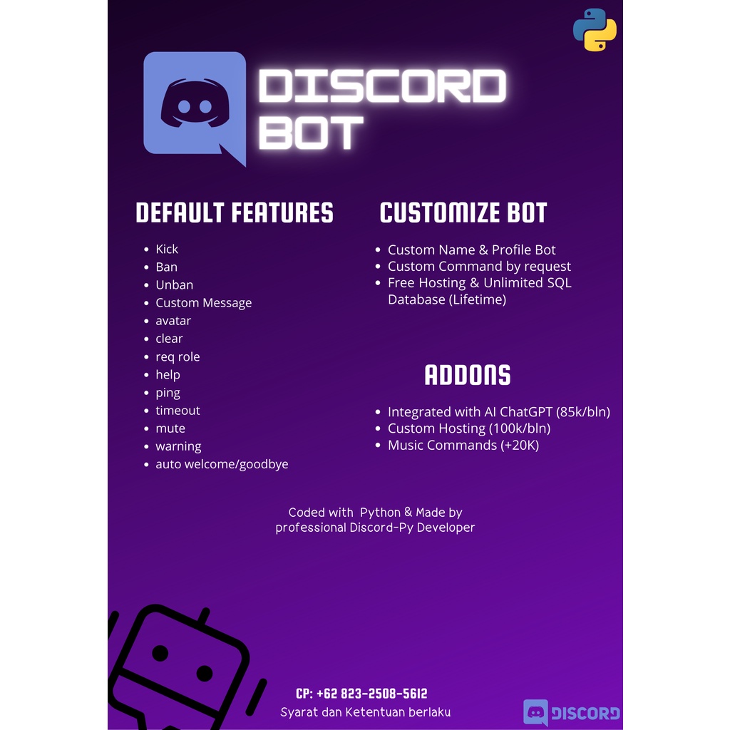 Jual Jasa Pembuatan Bot Discord Server Custom Command | Shopee Indonesia