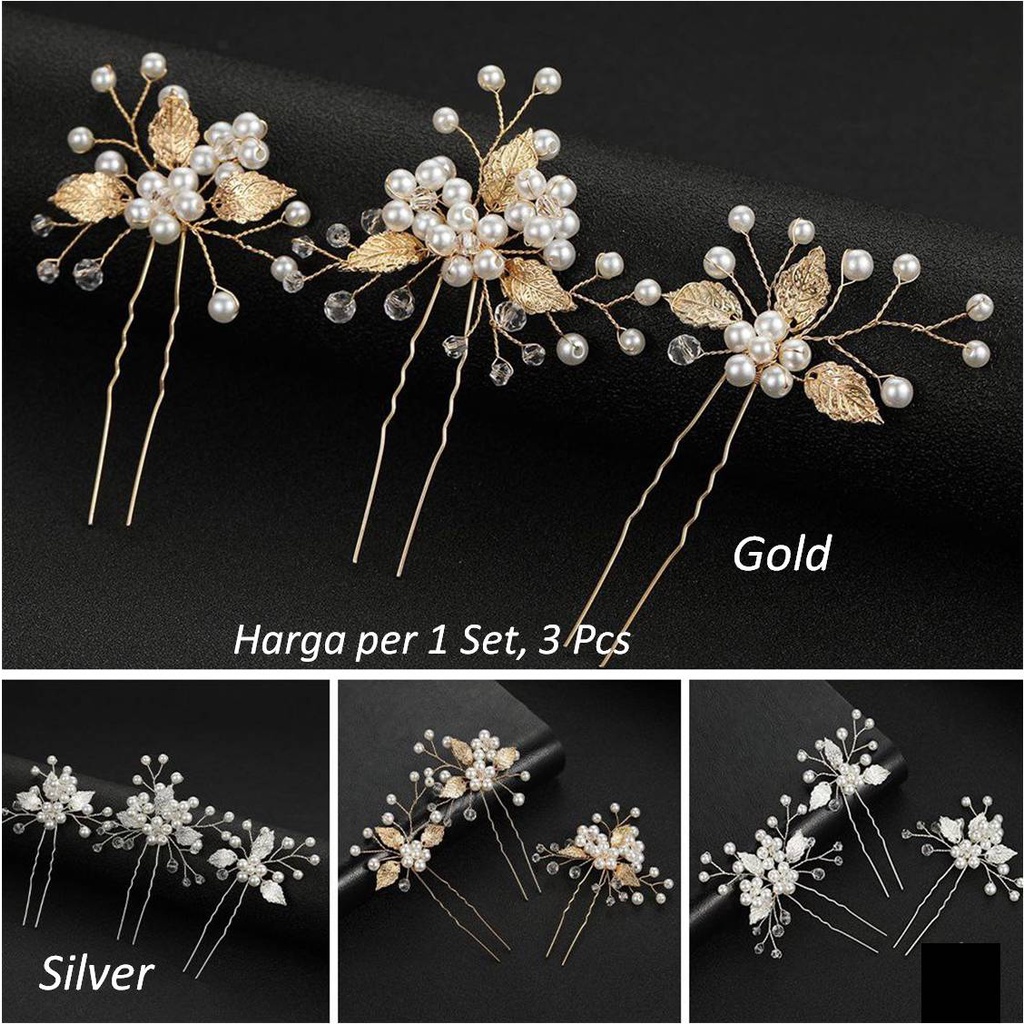 Jual Tusuk Sanggul Hiasan Rambut Pengantin Daun 1 Set 3 Pcs TS131 ...