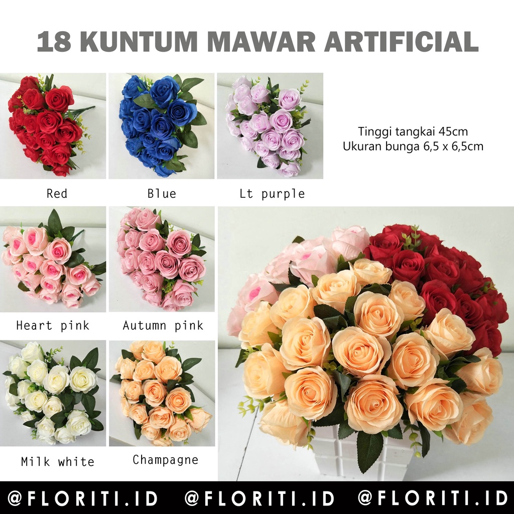 Jual (18 Kuntum) Mawar Artificial Bunga Palsu/Imitasi Dekorasi | Shopee ...