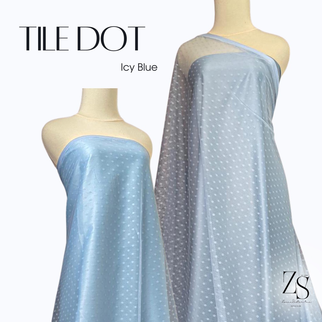 Jual Bahan Kain Tile Tille Tule Tulle Dot Dotty Warna Icy Blue Biru ...