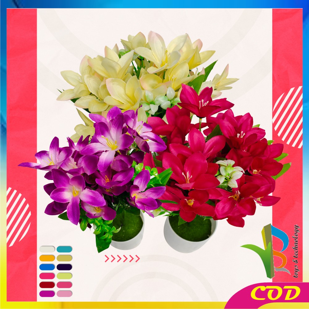 Jual RB-C548 Pot Bunga Hias Ornamen Bunga Lily Artificial Plastik Bunga ...