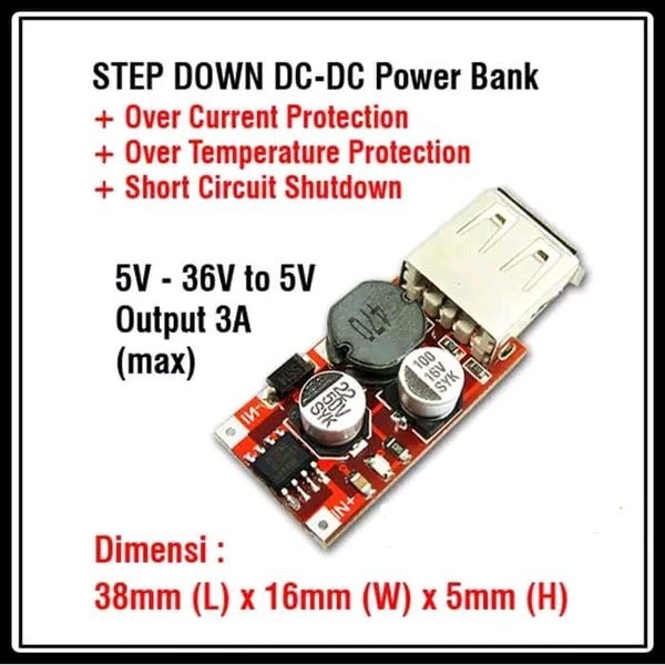 Jual Step Down Converter DC-DC Buck 9V 12V 24V to 5V 3A USB in 5-36V out 5V | Shopee Indonesia
