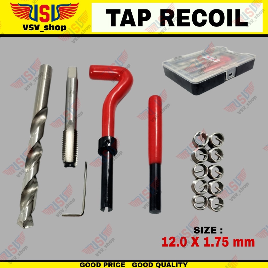 Jual Thread Repair Kit Set M12x1.75 Tap recoil Helicoil Hand Tap Alat ...