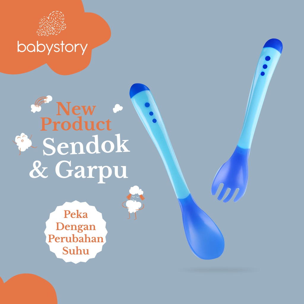 Jual sendok garpu makan bayi silikon sensor suhu panas sendok garpu ...