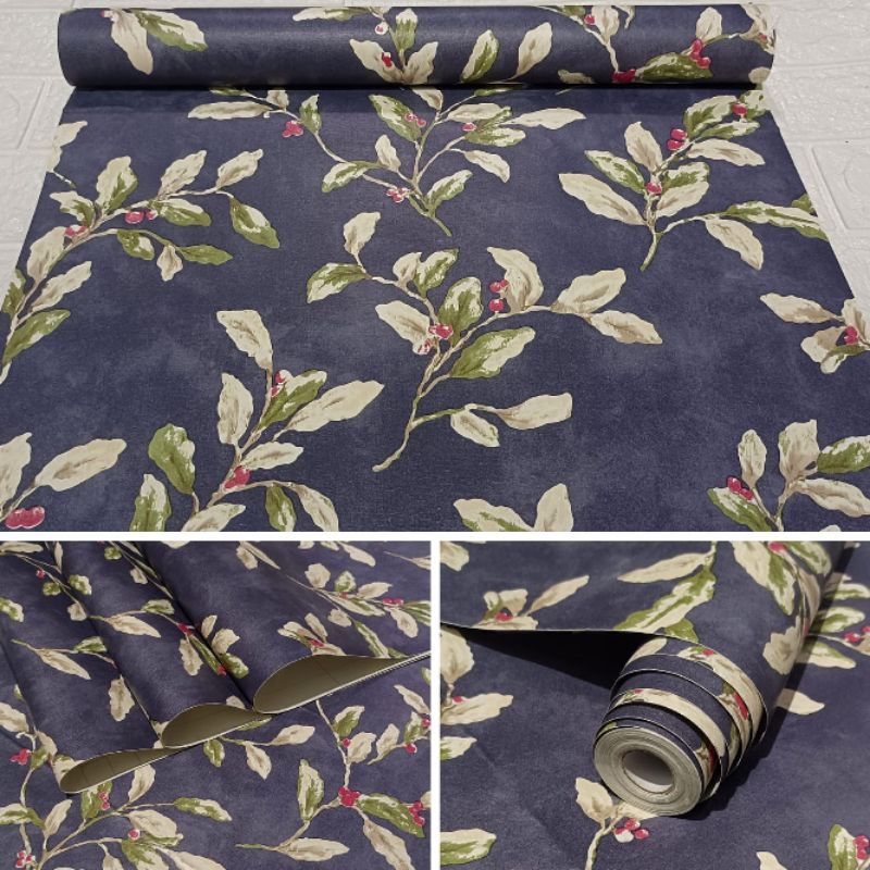 Jual WALLPAPER DINDING MURAH / WALLPAPER STICKER BUNGA DASAR NAVY 45 CM ...