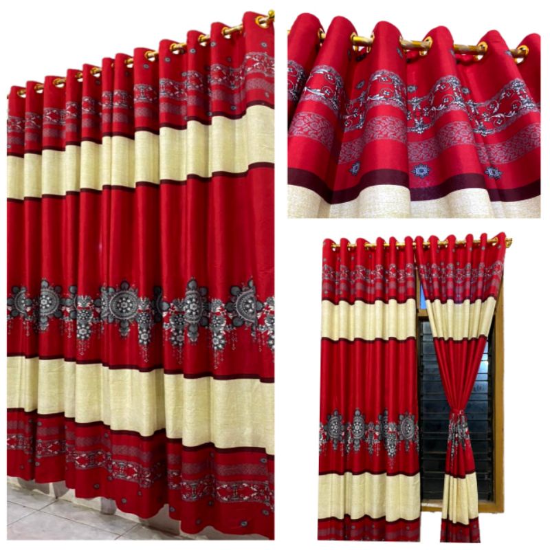 Jual Gorden Pintu Jendela Model Smokering Motif Red Samoa | Shopee ...