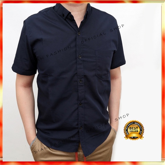 Jual Kemeja Pria Lengan Pendek Basic Polos Warna Dongker Katun Biru ...