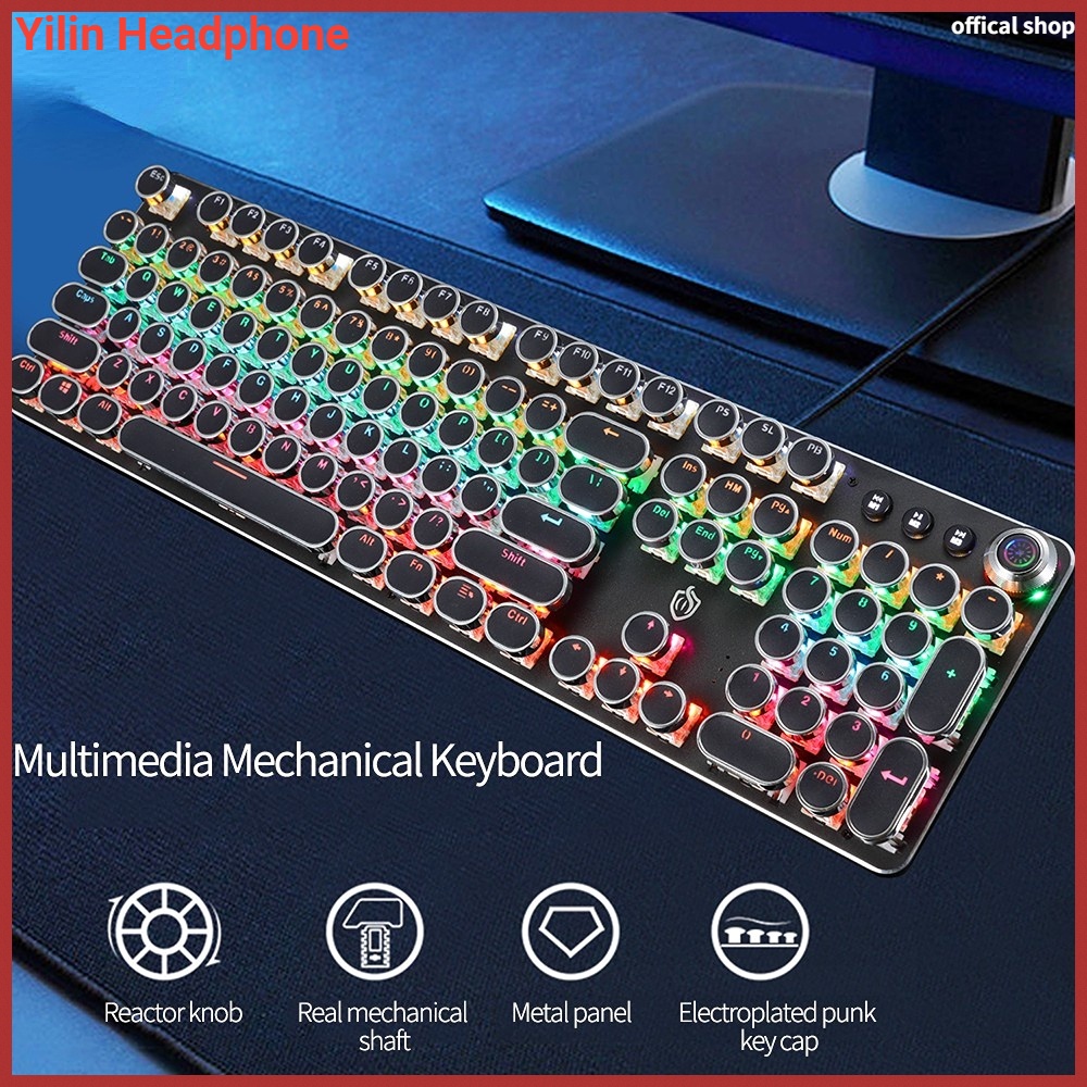 Jual Mechanical Keyboard Mekanis Gaming Retro Punk Wired RGB LED Tombol ...