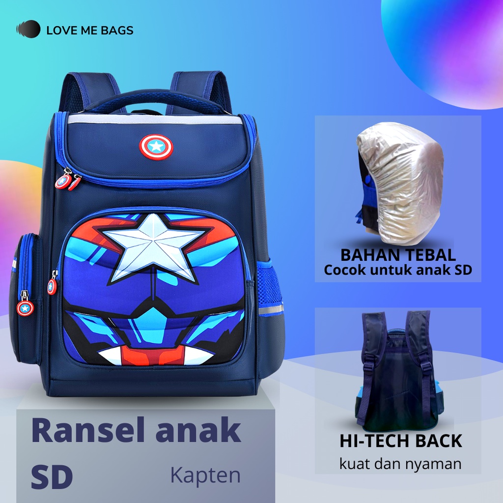 Jual LMB Tas Anak Sekolah Laki Laki SD Import Bahan Nilon Premium Karakter Superhero Timbul 6D ...