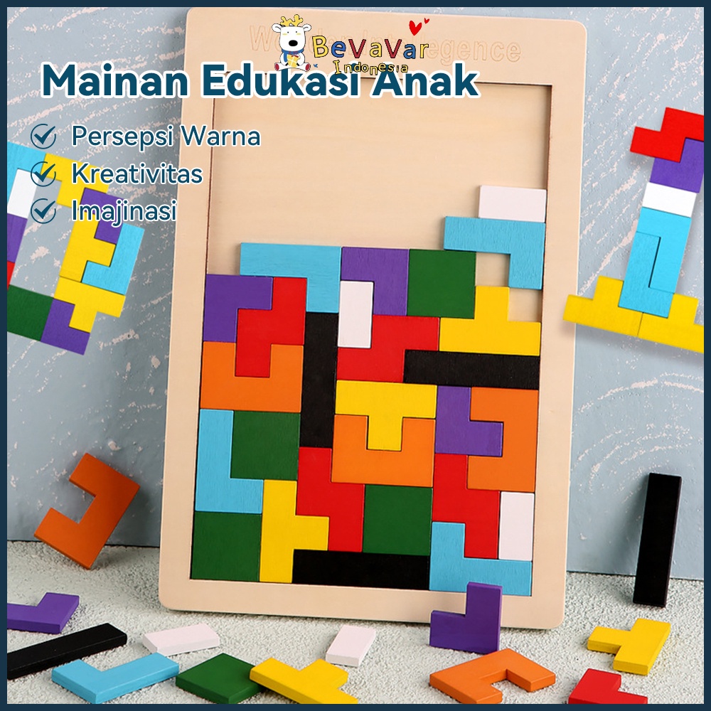 Jual Mainan puzzle tetris Edukasi Anak Puzzle kayu bentuk geometri ...