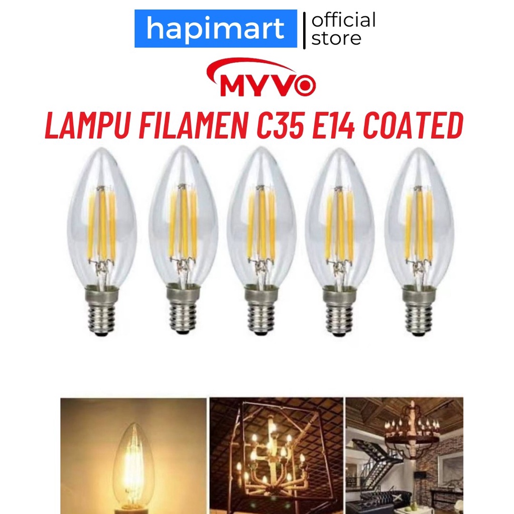Jual MYVO Filamen LED C35 4W Lampu Dekorasi Cafe Kuning Warm White Coated Glass Hemat Energi ...