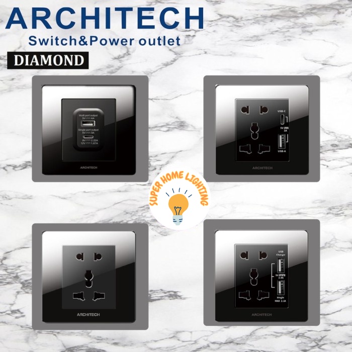 Jual [SHL] ARCHITECH DIAMOND V16 BLACK / SAKLAR USB / STOP KONTAK COLOKAN DIAMOND NEW 2.3 ...