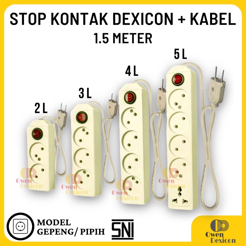 Jual Stop Kontak Gepeng Kabel 1,5 3 5 Meter 2 3 4 5 Lubang Switch On ...