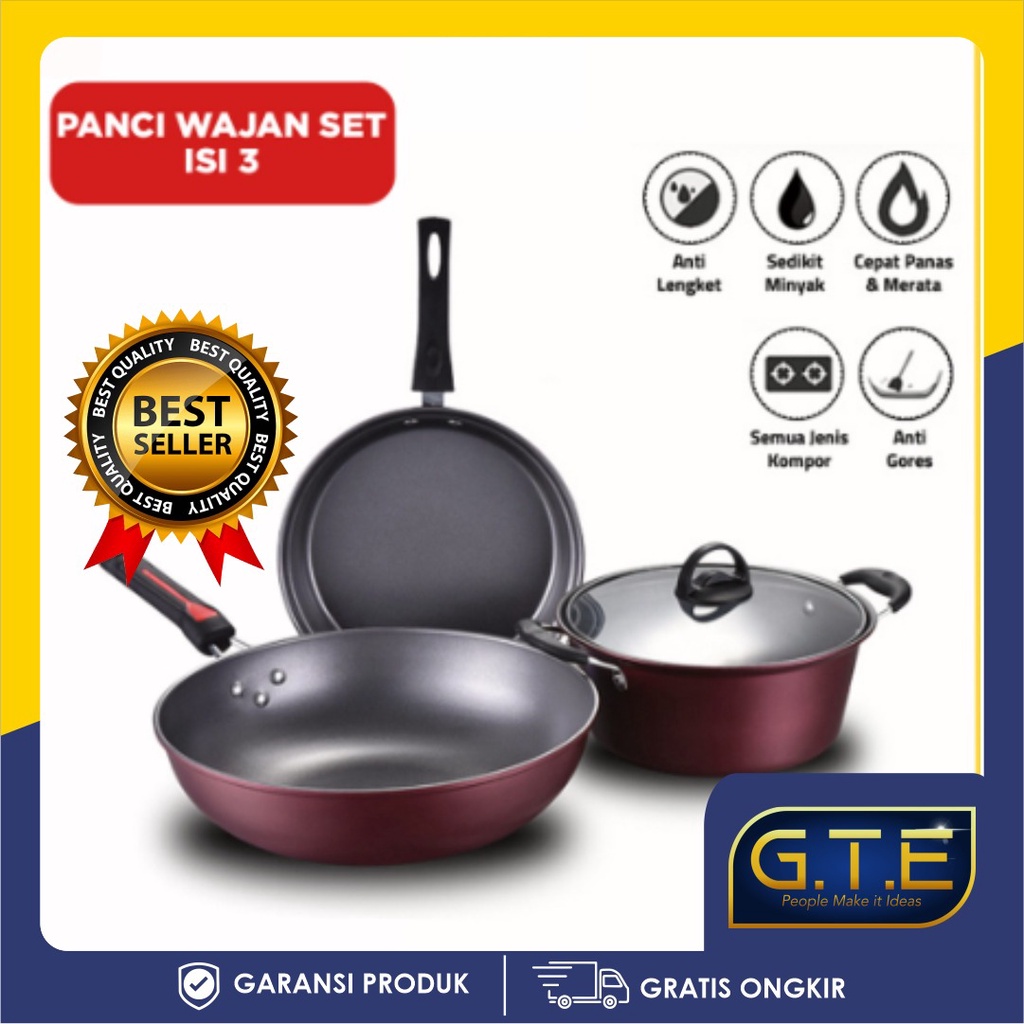 Jual GTE | Panci Wajan Set isi 3pcs / Panci Penggorengan Set | Shopee Indonesia