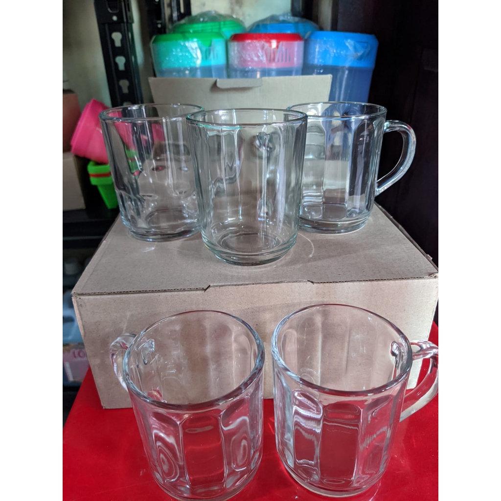 Jual GELAS KOPI GAGANG 6 PCS GELAS KACA BELING | Shopee Indonesia