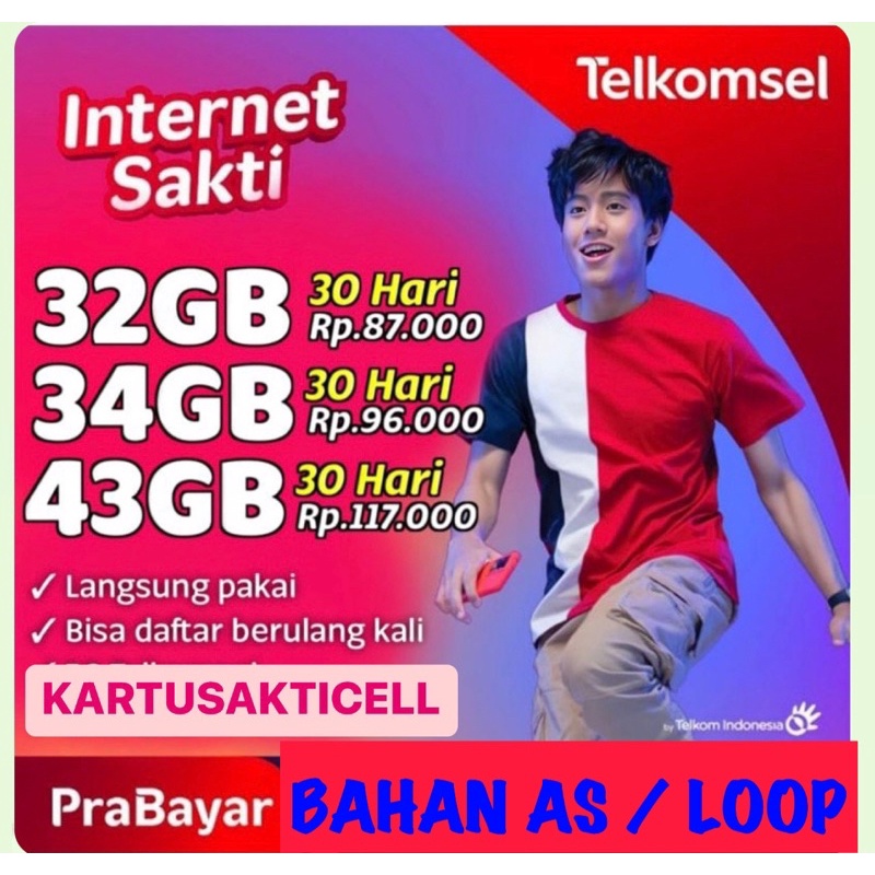 Jual kartu perdana sakti combo 32GB 35GB 43GB telkomsel bahan loop bahan as | Shopee Indonesia
