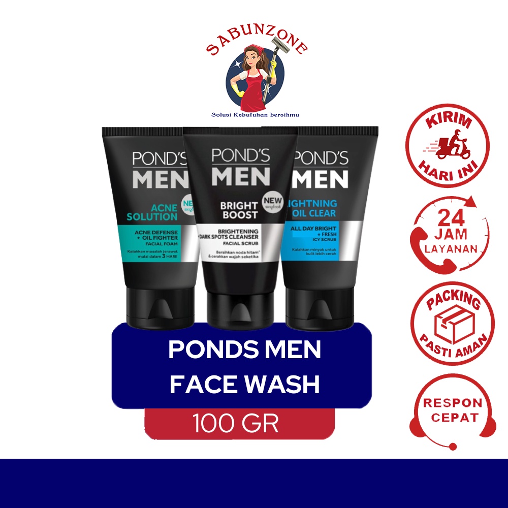 Jual Sabun Cuci Muka Wajah Pria Ponds Men Bright Boost Facial Scrub / Lightning Oil Clear / Acne ...