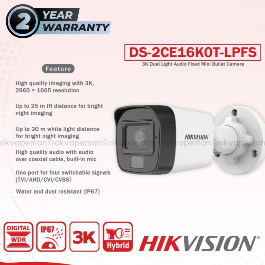 Jual CCTV Outdoor HIKVISION 5MP AUDIO DS-2CE16K0T-LPFS Infrared | Shopee Indonesia