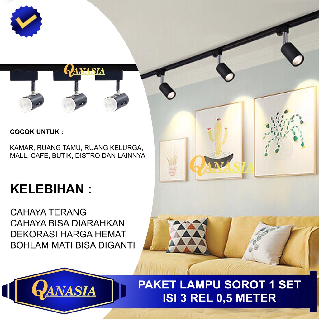 Jual Set 3 Lampu Sorot Rel 50CM E27 MR16 Spotlight Tracklight LED Bisa Ganti Bohlam | Untuk ...