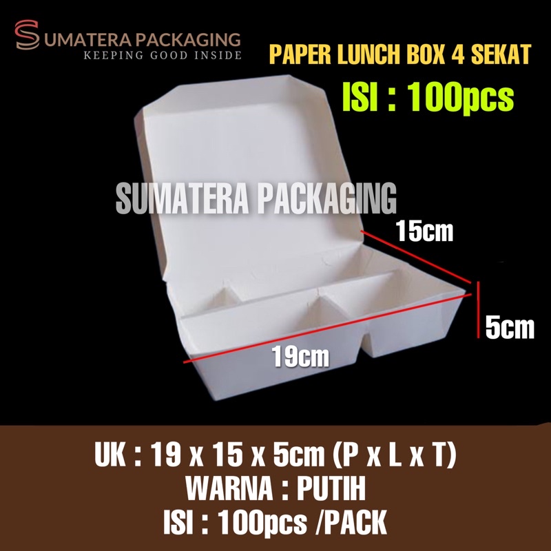 Jual Paper lunch box 4 sekat isi 100pcs tahan panas food grade kotak ...