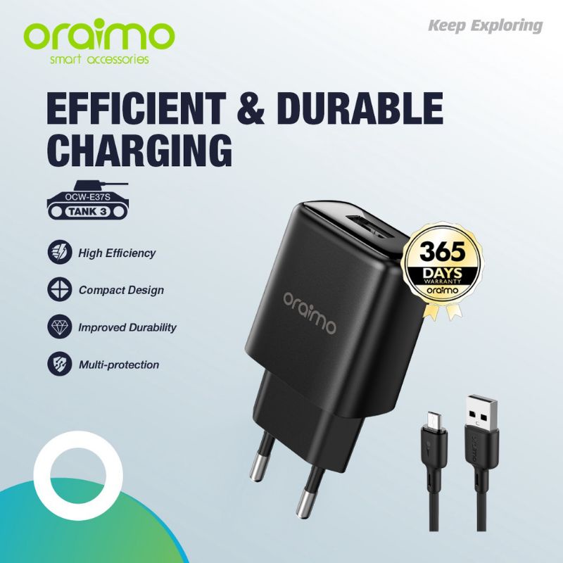 Jual Charger Fast Charging Oraimo Micro USB tank 3 OCW-E37S | Shopee ...