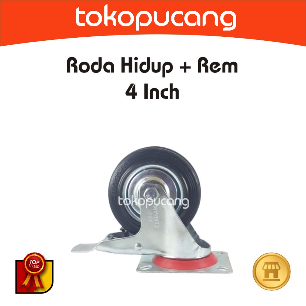 Jual Roda Hidup + Rem 4" Roda gerobak Troli Karet 4 inch Hidup Roda ...