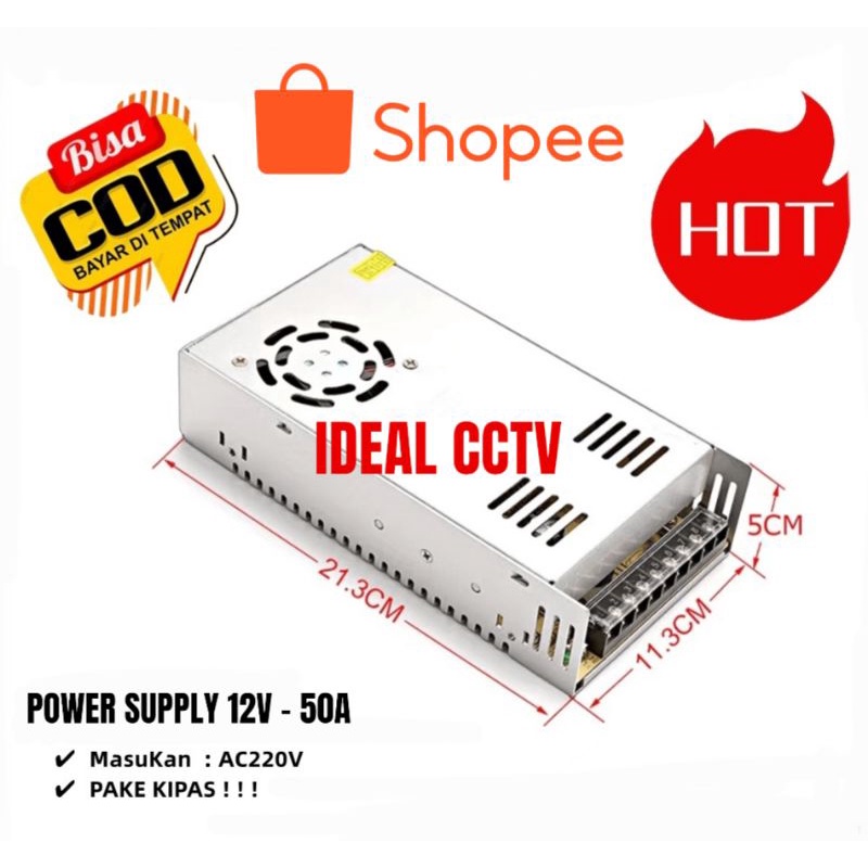 Jual Switching Power Supply PSU 12V 50A 12 Volt 50 Ampere kipas | Shopee Indonesia