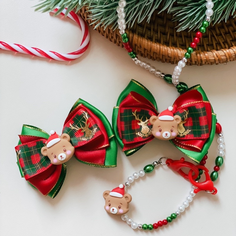 Jual bundling set - jepit natal dan tali masker christmas bear ...
