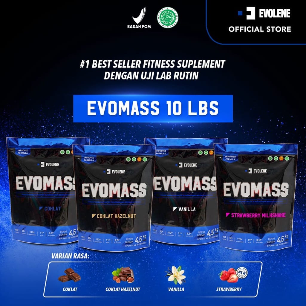 Jual Evolene EvoMass 10 Lbs BPOM HALAL Evo Mass Gainer LB 4.5 KG 4.5kg ...