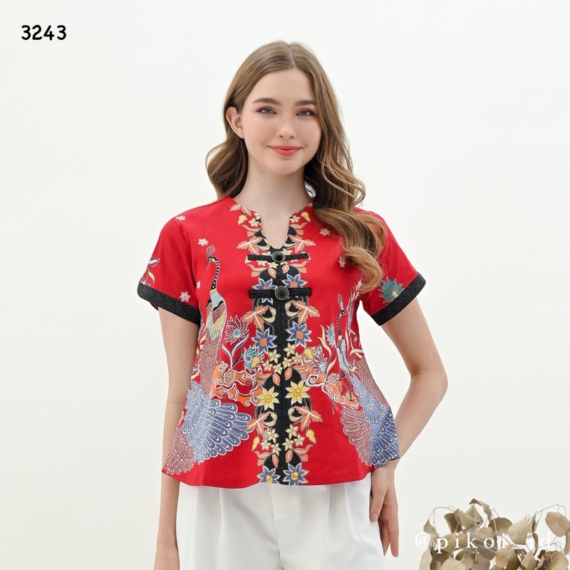 Jual Atasan batik merah / Cheongsam batik wanita / baju batik etnik ...