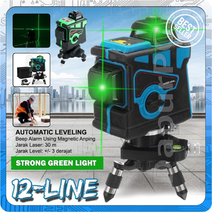 Jual HILDA Laser level 12 Green Lines Mesin Self Leveling 3D High ...